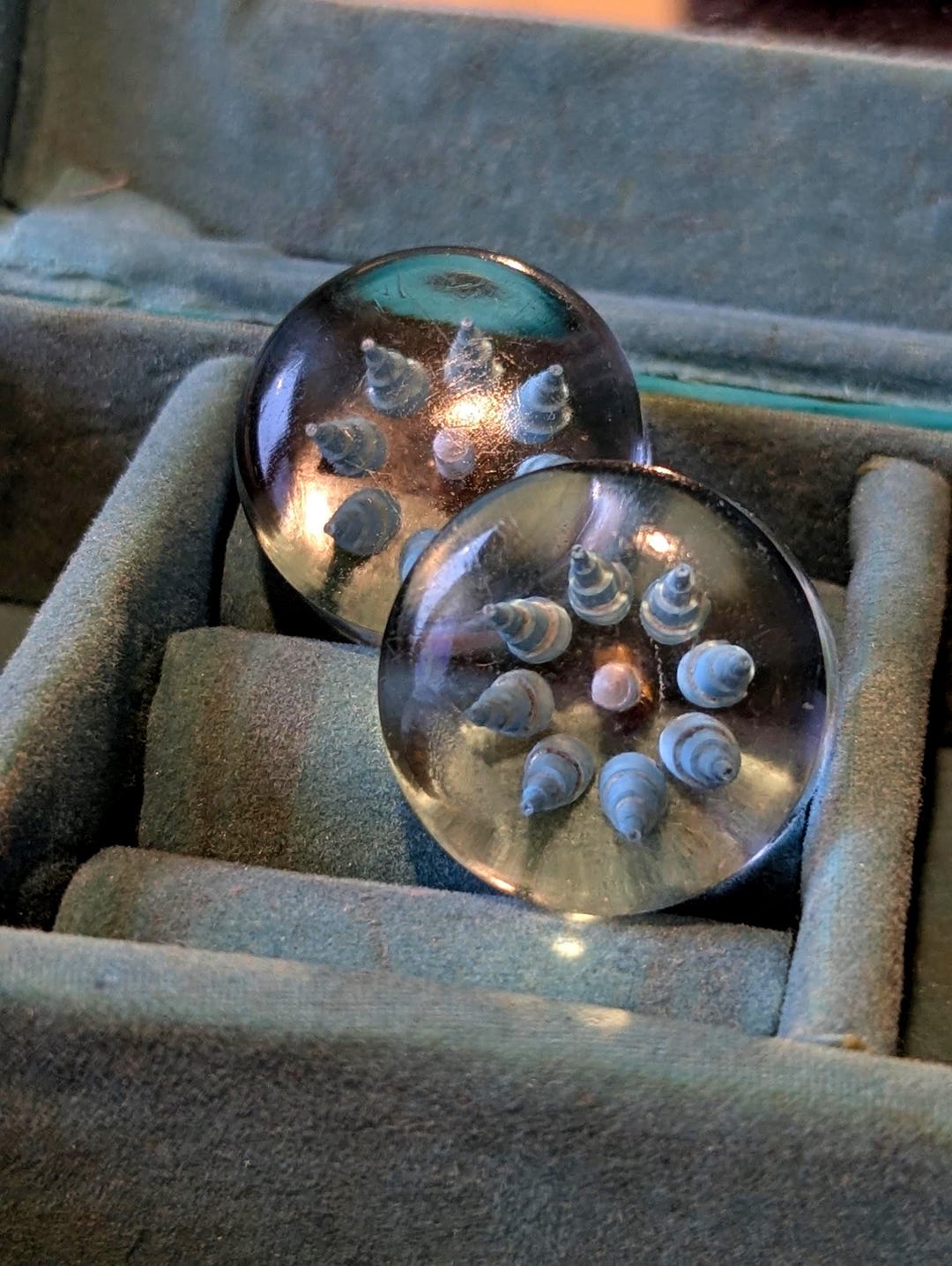 2 Large Buttons Reverse Painted Cone Shells on Clear Lucite. 33mm ...