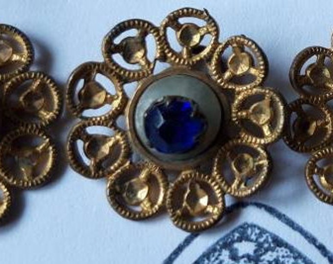 3 18thc Antique Buttons With Gilt Metal and Cobalt Blue Rhinestone ...
