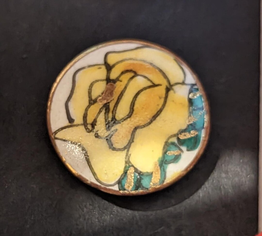 6 Buttons Satsuma Porcelain Yellow Rose Gold Detail. 1.8cm Diameter ...