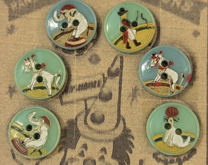 Button Original Set X 6 of 1950s English Hand-painted Novelty Circus ...