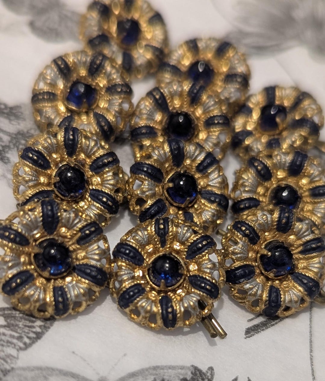 Antique Enamel and Amethyst Stone Gilt Button. 1.2cm Diamter. - Etsy