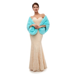 Blue Faux Fur Wrap Bridal Wrap Faux Fur Shawl Wedding Dress - Etsy
