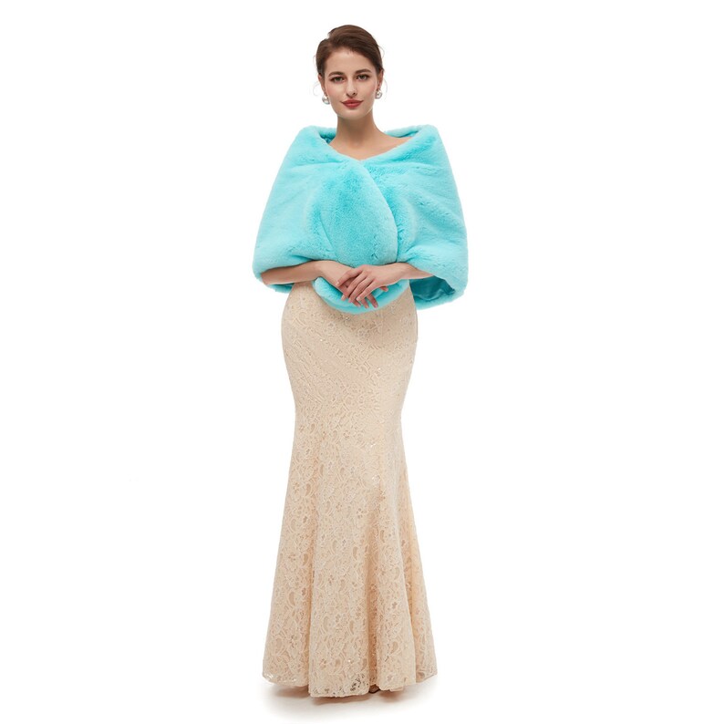 Blue Faux Fur Wrap Bridal Wrap Faux Fur Shawl Wedding Dress - Etsy