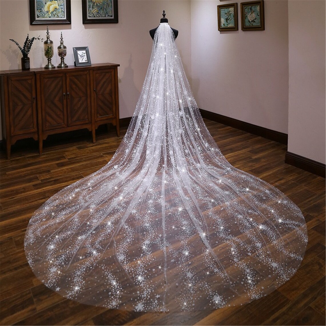 Starry Wedding Veil Long Glitter Bridal Hair Accessory - Etsy