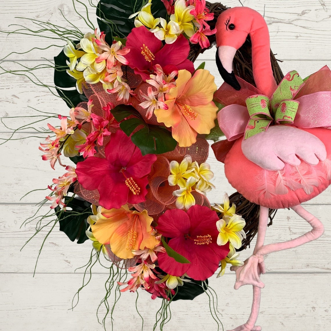 Pink Flamingo Wreath for Front Door Tropical Flamingo Wreath - Etsy