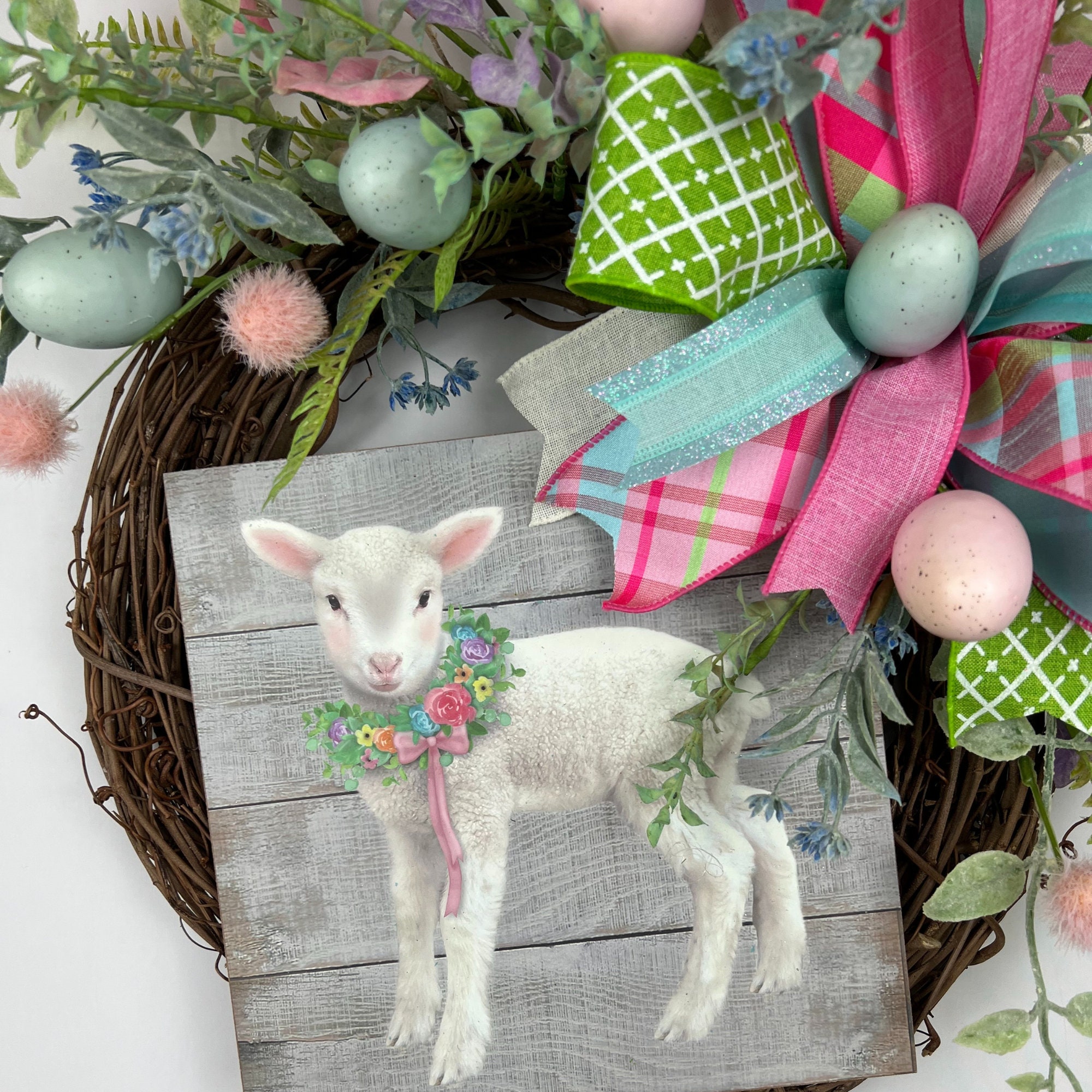 Easter Spring Lamb Wreath for Front Door, Easter Lamb Decor, Spring ...