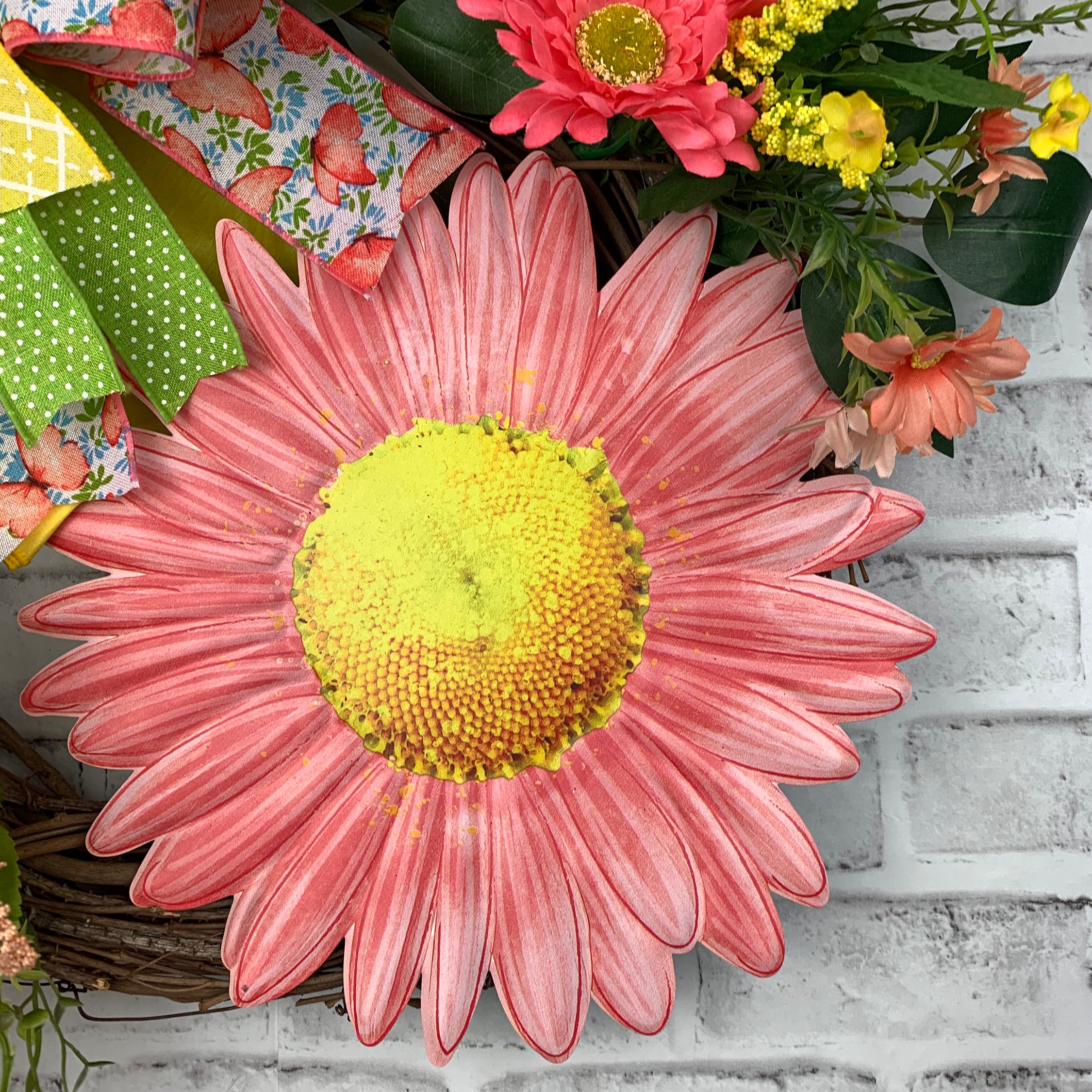 Pink Daisy Wreath for Front Door, Summer Floral Door Decor , Daisy ...