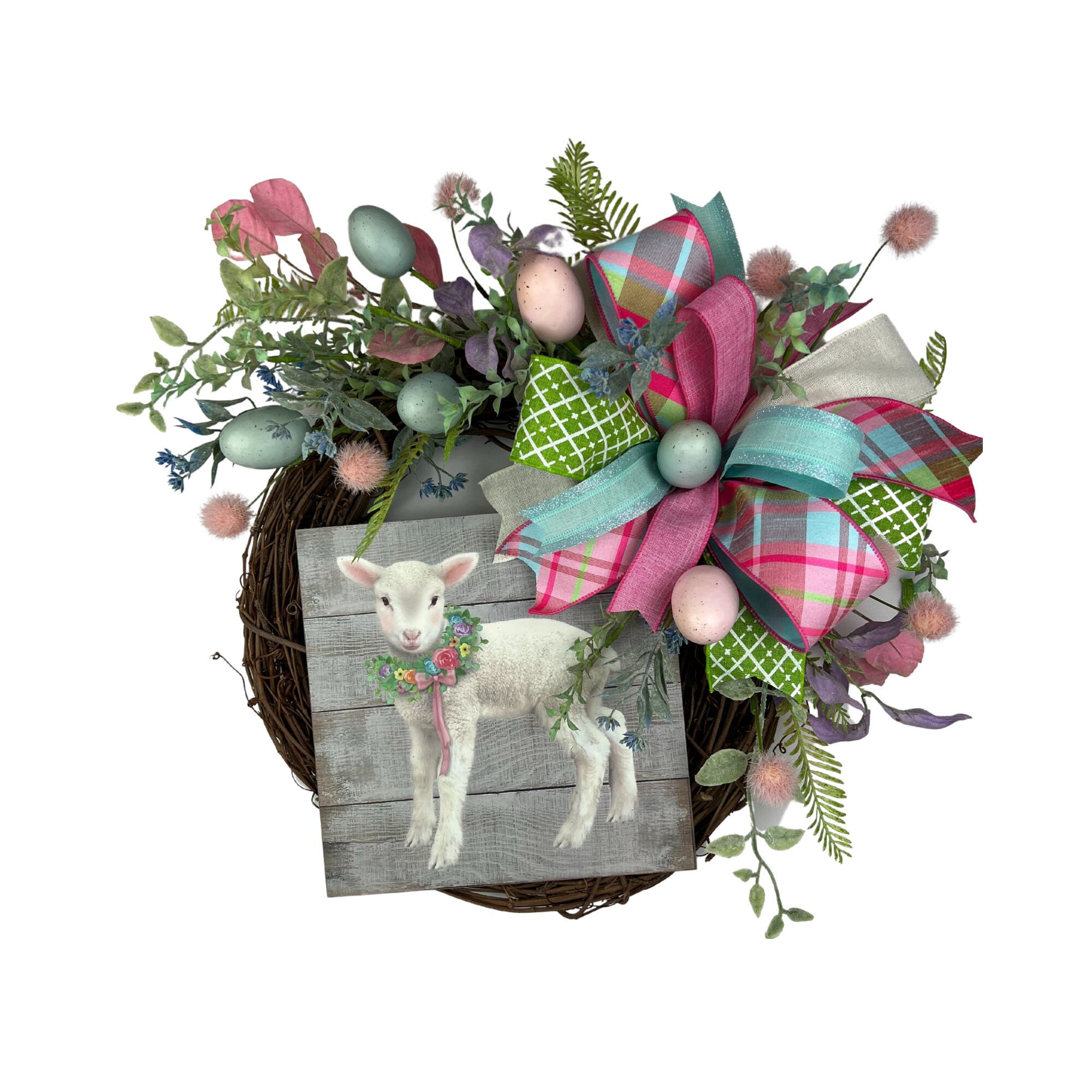 Easter Spring Lamb Wreath for Front Door, Easter Lamb Decor, Spring ...
