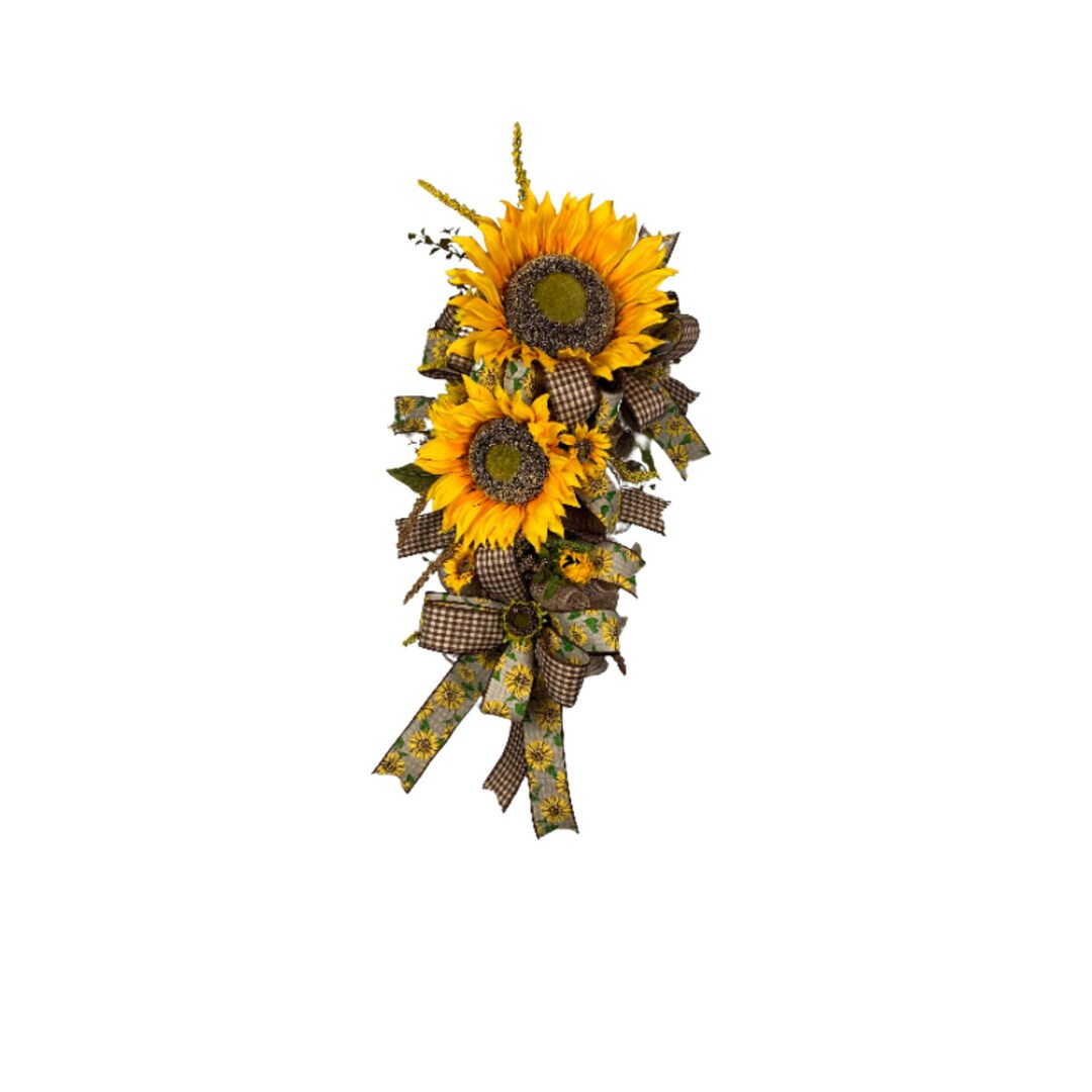 Sunflower Swag for Front Door, Large Fall Sunflower Swag, Buffalo Check ...