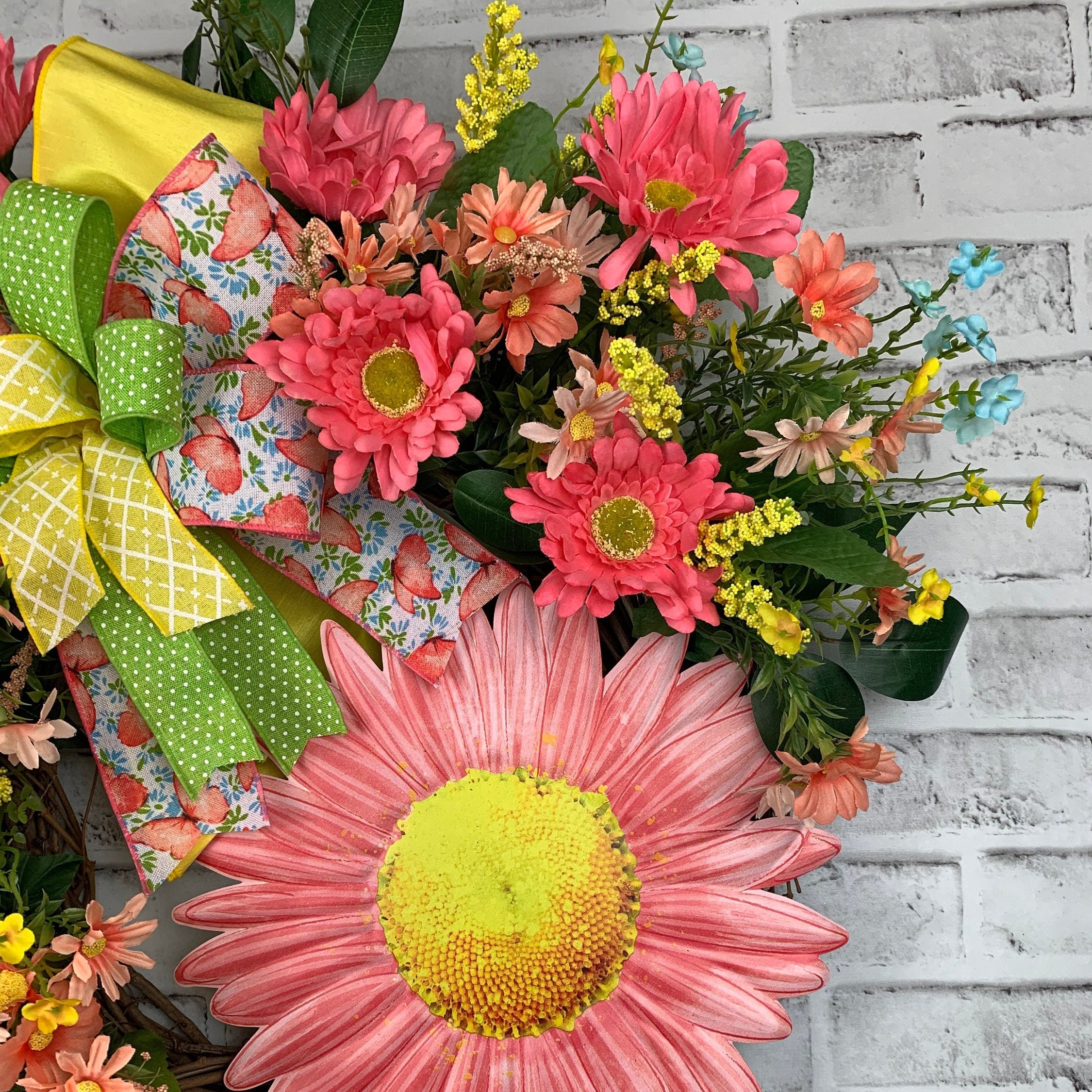 Pink Daisy Wreath for Front Door, Summer Floral Door Decor , Daisy ...