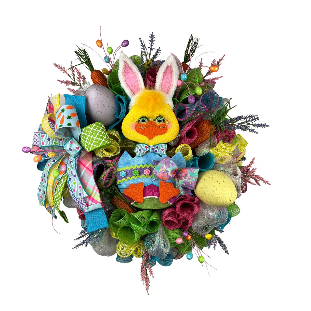 Easter Chick Wreath for Front Door, Whimsical Easter Egg Decor ...