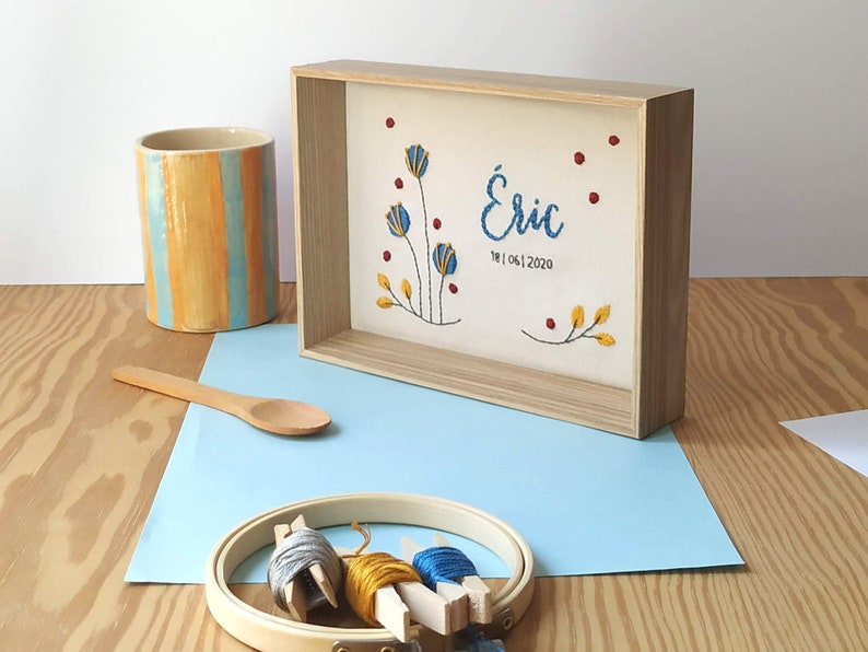 Bordado natalicio, cuadro recién nacido, bordado a mano bebe, nombre ...