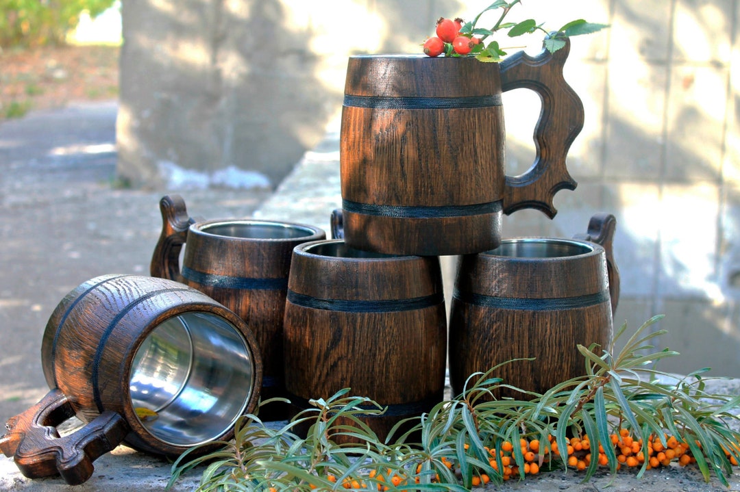 Set of 5 Personalized Beer Mugs Wooden Beer Mug Set - Etsy