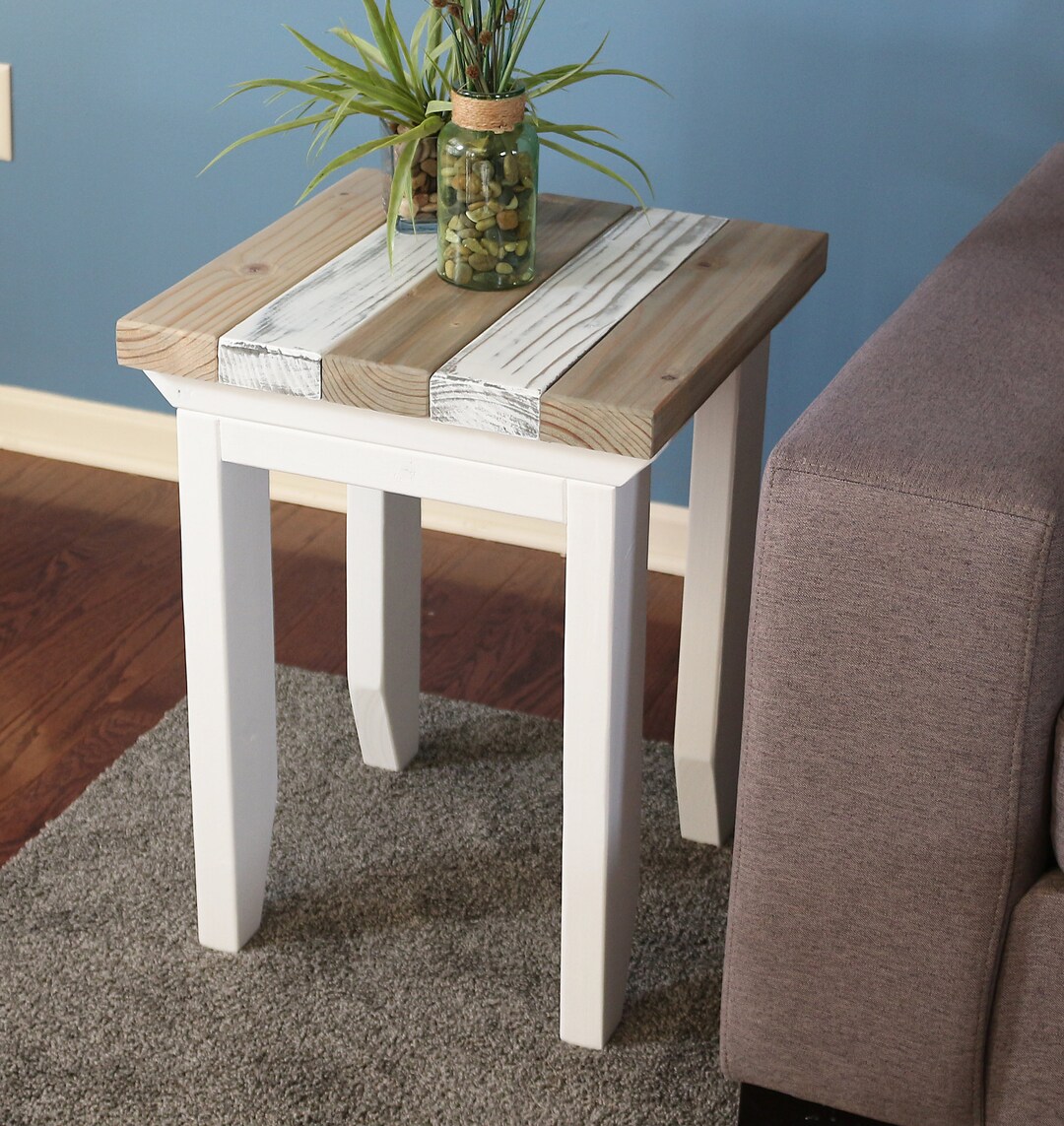 The Dockside White and Brown Neutral End Table Night Stand - Etsy