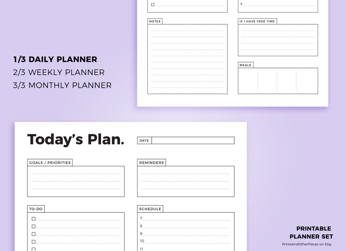 Daily Weekly Monthly Printable Planner Set Instant - Etsy