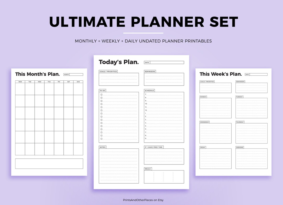 Daily Weekly Monthly Printable Planner Set Instant - Etsy