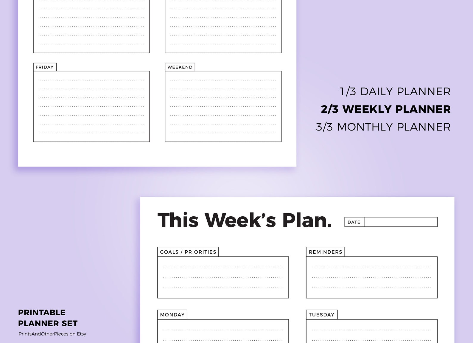 Daily Weekly Monthly Printable Planner Set Instant - Etsy
