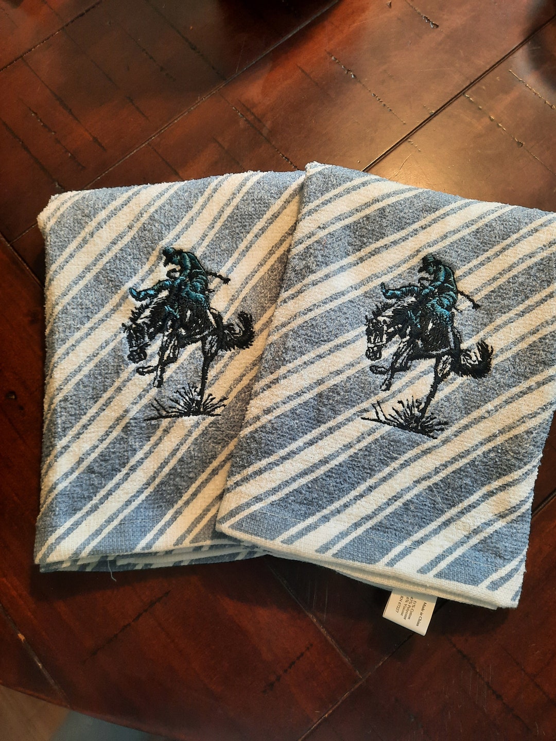 1 Set Kitchen Towels, Western Bronc Rider, Rodeo, Blue - Etsy