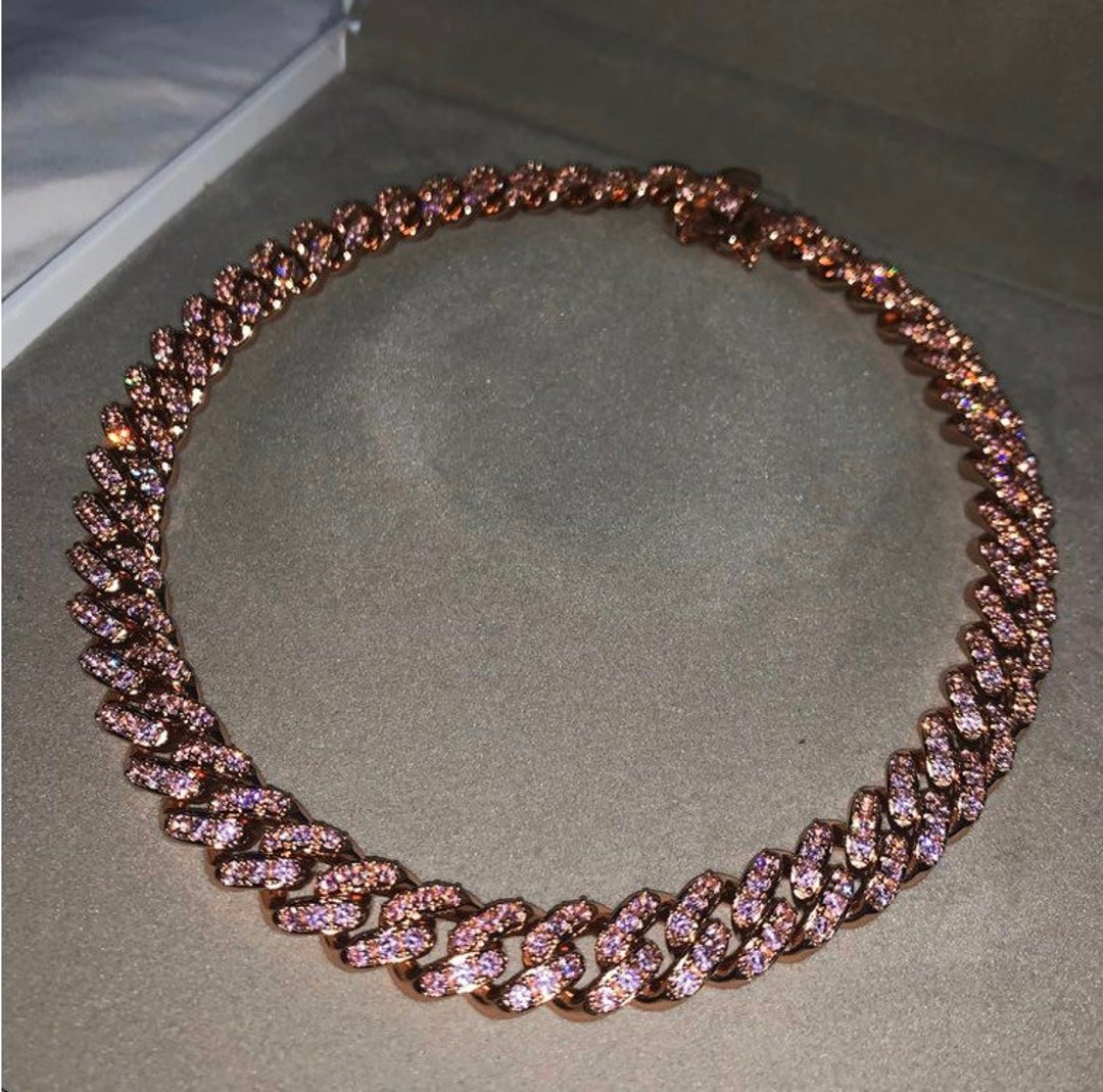 12mm Pink Cuban Chain Butterfly and Rose Gold Miami Cuban Link - Etsy