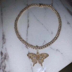 9mm Butterfly Cuban Choker Chain Necklace , Blinged Iced Cuban ...