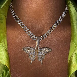 9mm Butterfly Cuban Choker Chain Necklace , Blinged Iced Cuban ...