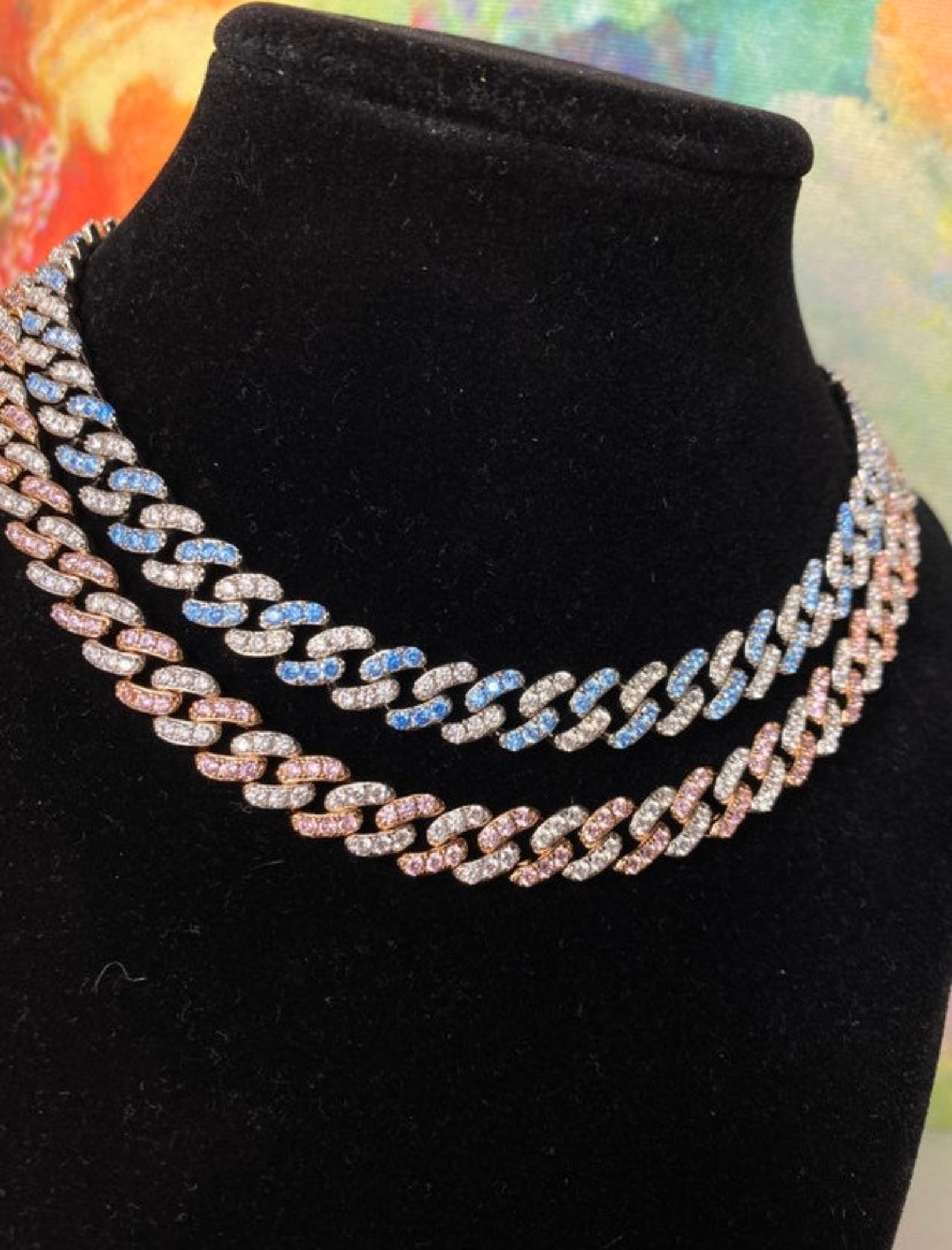Pink Cuban Chain Pink Necklace Pink Bling Women Choker - Etsy