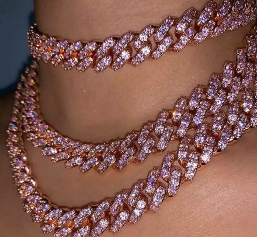 12mm Pink Cuban Chain Butterfly and Rose Gold Miami Cuban Link | Etsy