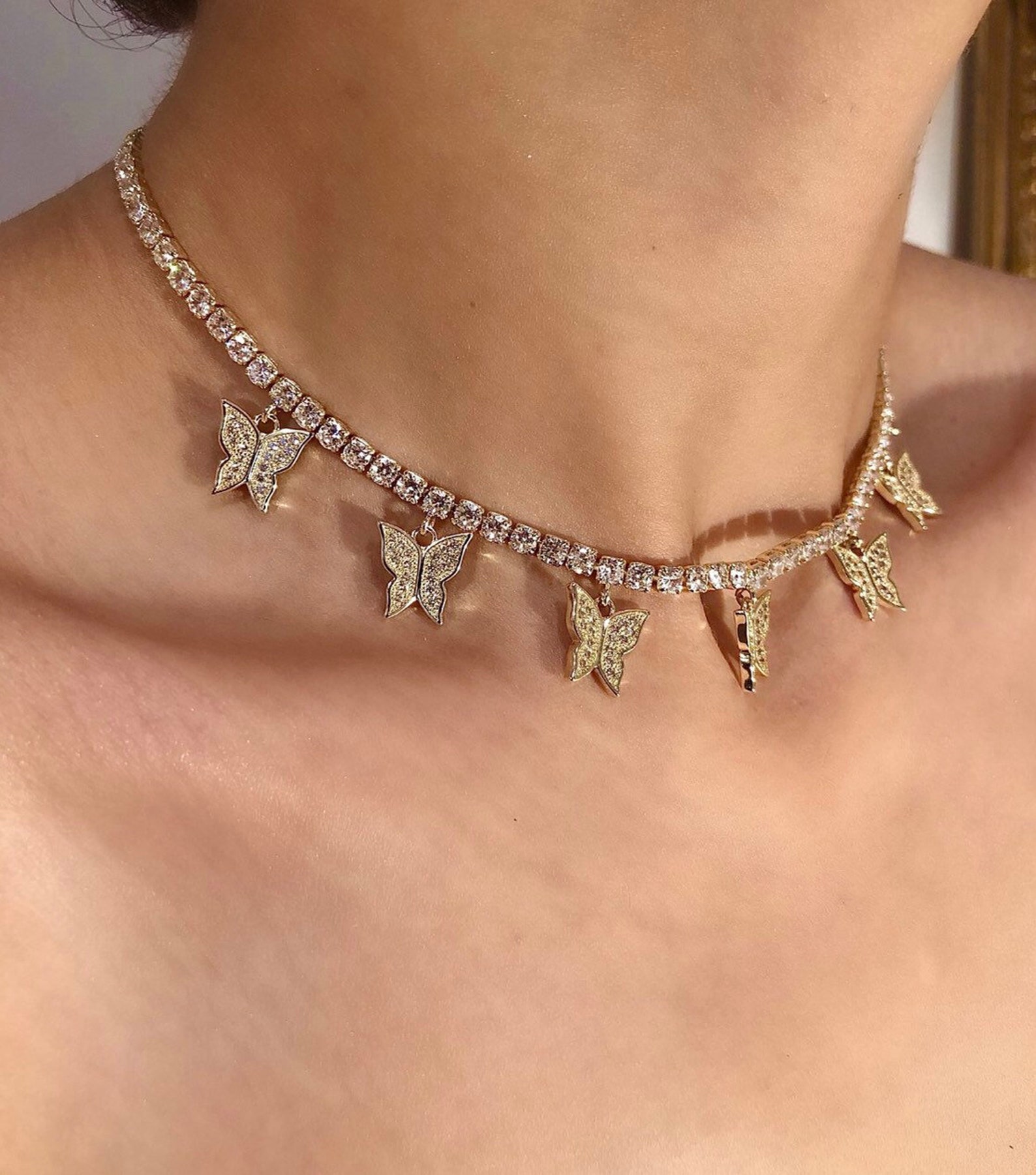 Butterfly Tennis Necklace Heart Arrow Cz Tennis Chain With - Etsy