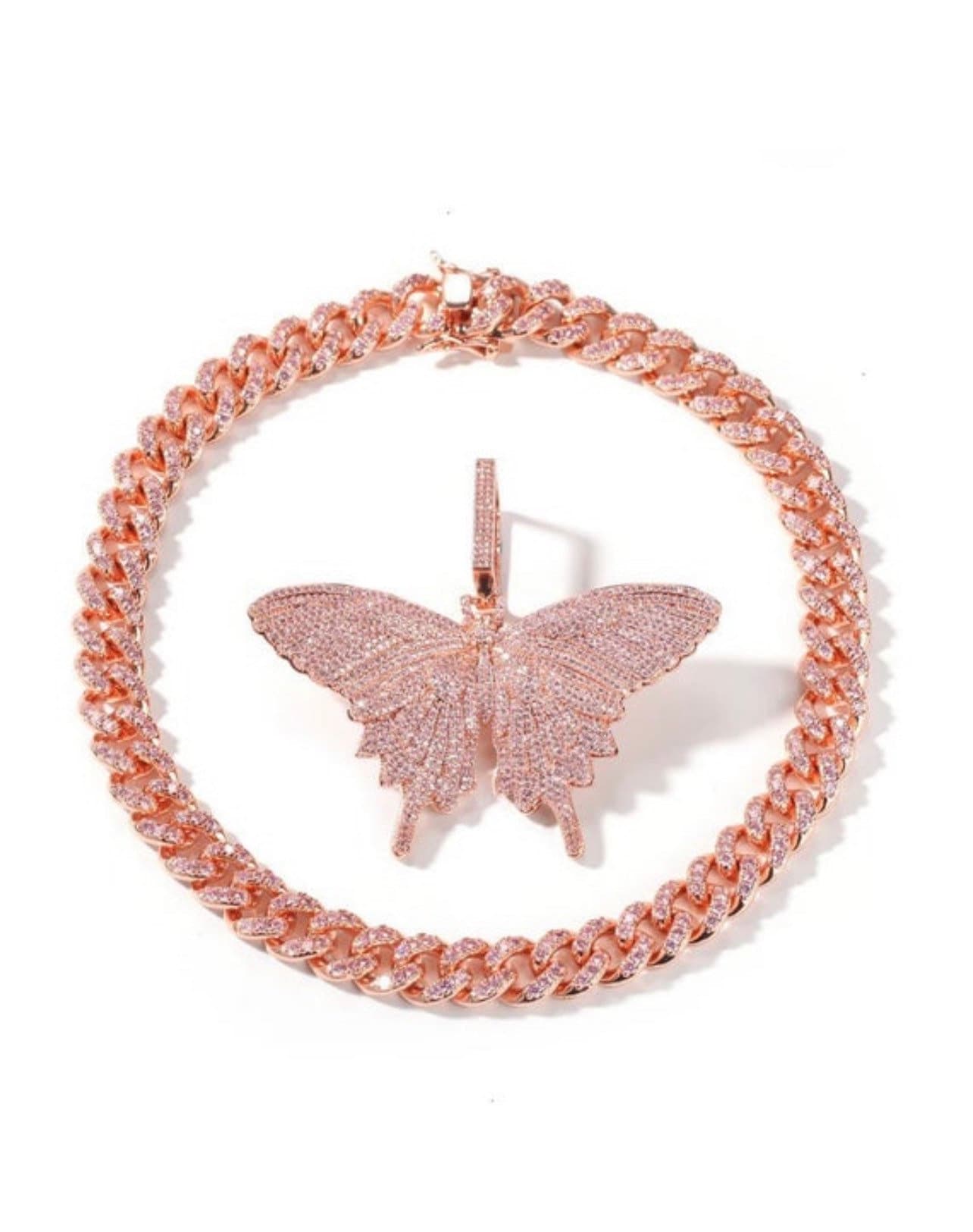 12mm Pink Cuban Chain Butterfly and Rose Gold Miami Cuban Link | Etsy