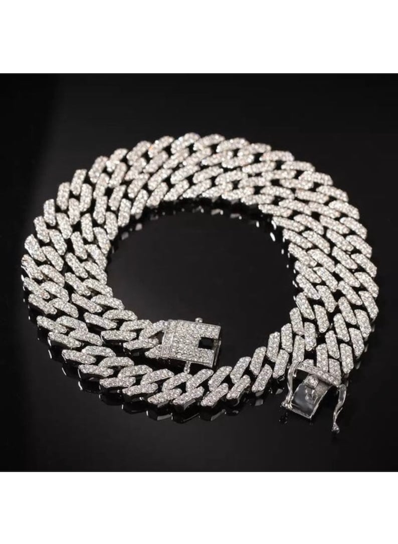 Collar de cadena cubana de plata collar cubano helado - Etsy España