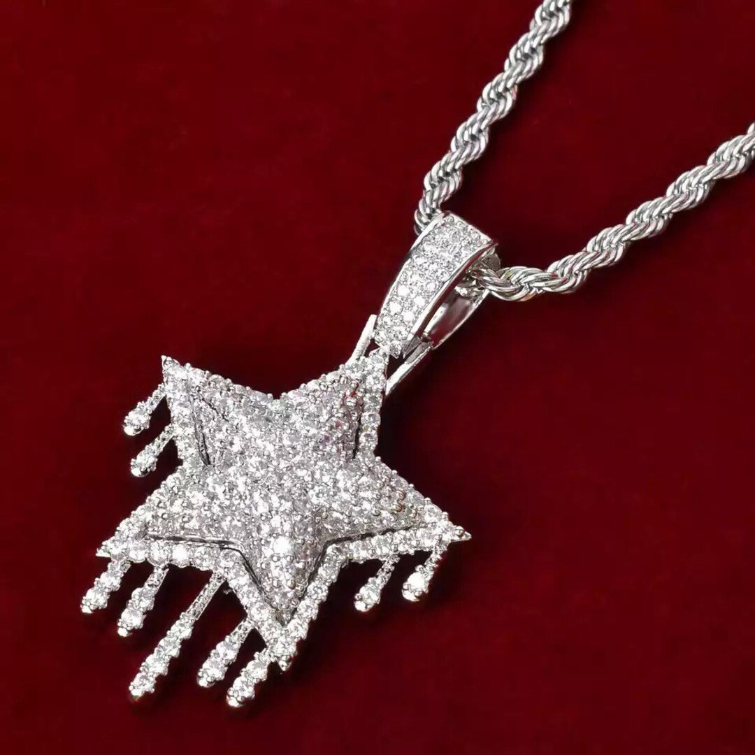 Icy Star Drip Pendant Icy Cz Star Necklace Men Star Necklace - Etsy