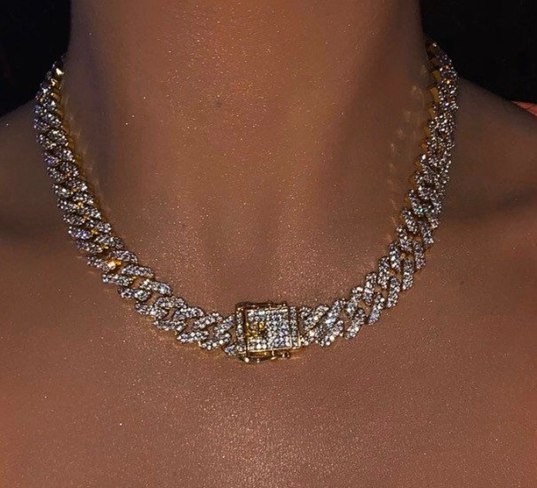 Collar de cadena cubana de plata collar cubano helado - Etsy España