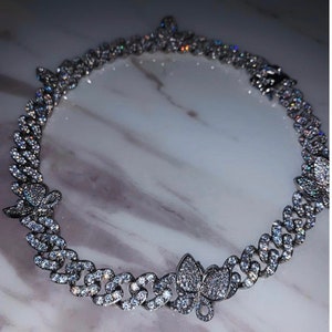 Butterfly Cuban Choker Chain Necklace , Blinged Iced Cuban Butterfly ...