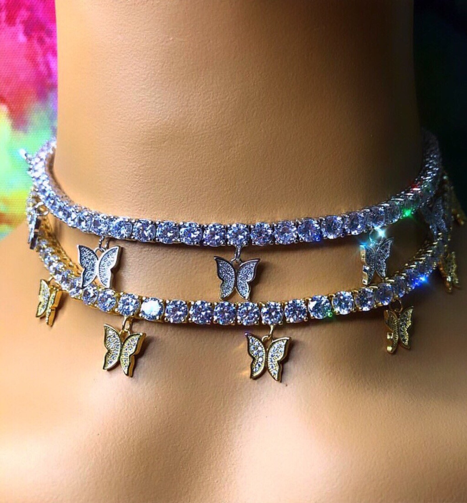 Butterfly Tennis Necklace Heart Arrow Cz Tennis Chain With | Etsy