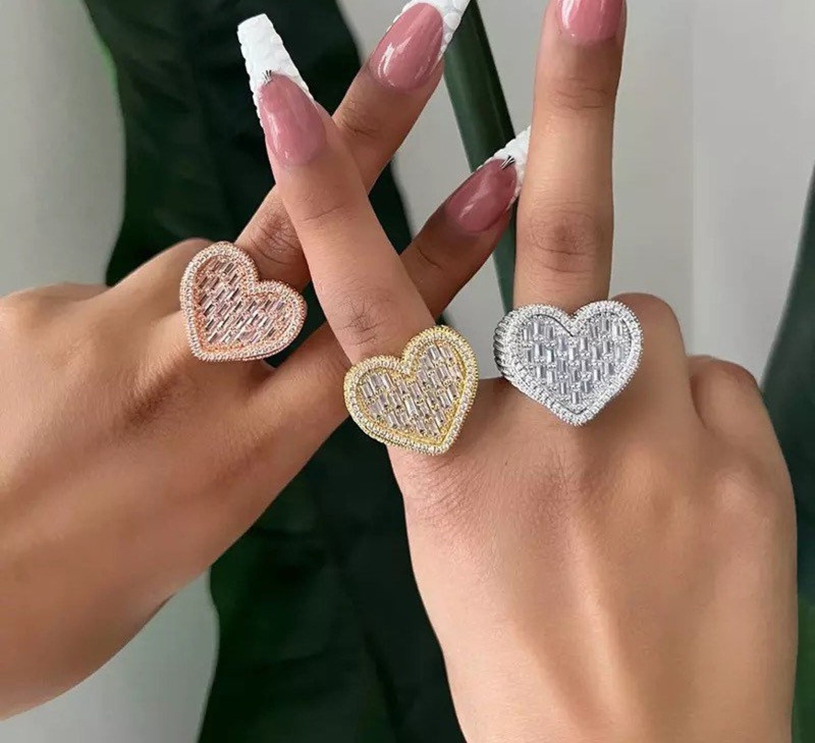 Baguette Heart Ring icy Bling Heart Heart CZ Ring luxury - Etsy