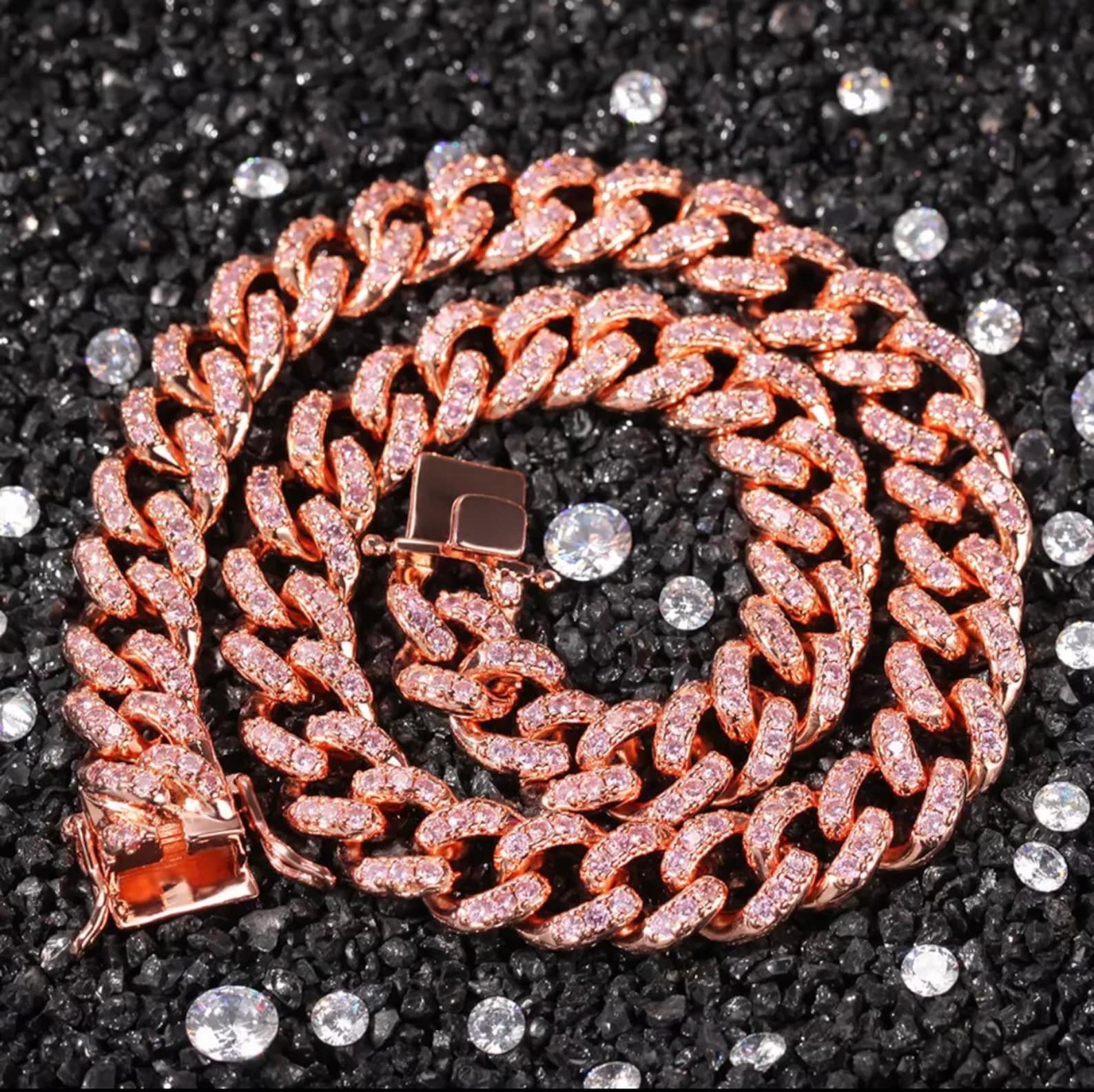 12mm Pink Cuban Chain Butterfly and Rose Gold Miami Cuban Link | Etsy