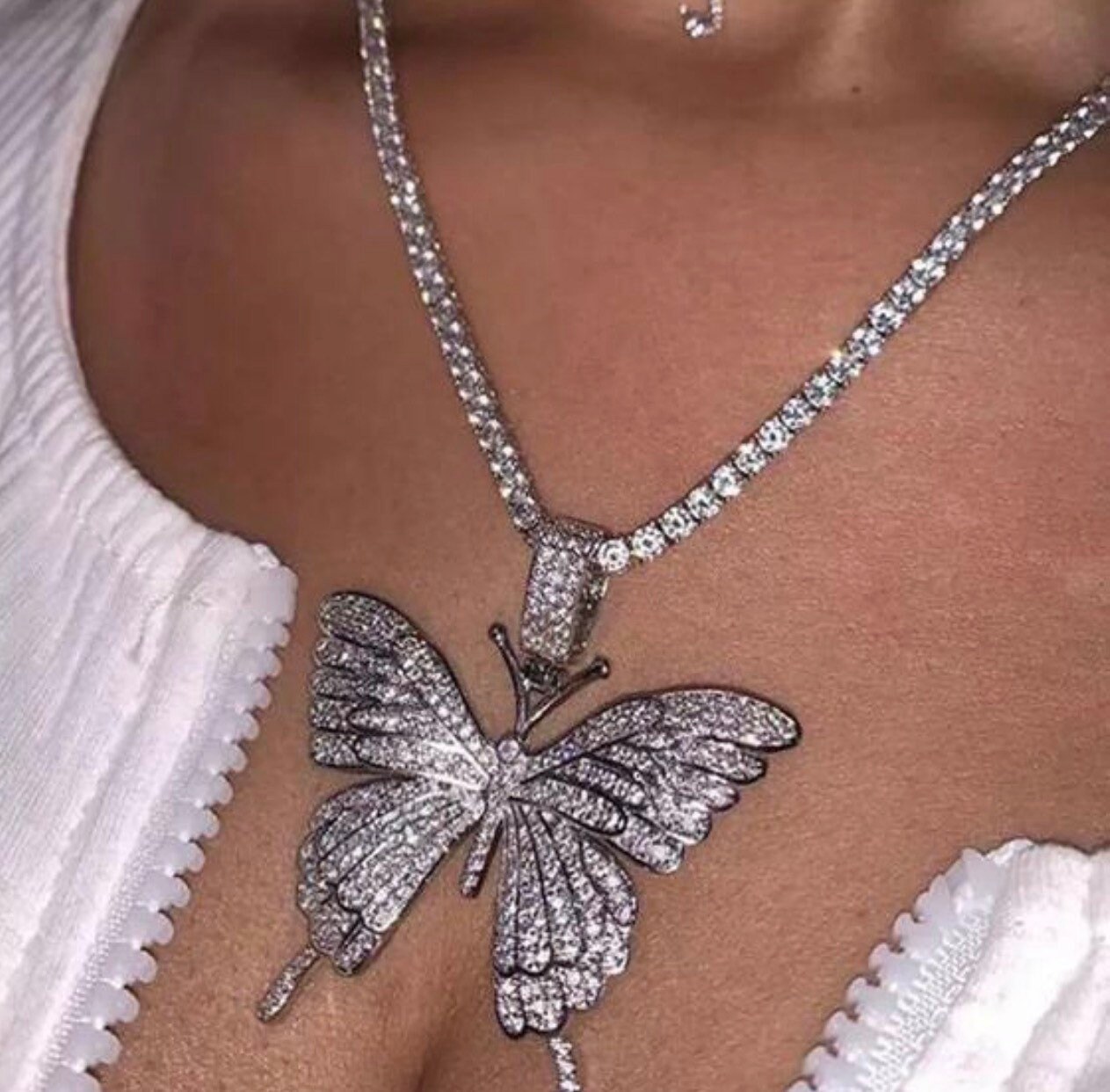 Butterfly Tennis Necklacesilver Gold Butterfly Chain | Etsy