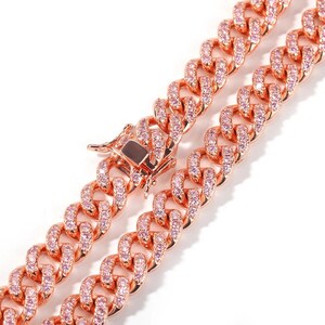 12mm Pink Cuban Chain Butterfly and Rose Gold Miami Cuban Link Chain ...