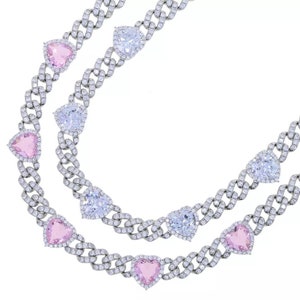 Icy Bling Cuban Heart Necklace, Heart Choker, Pink Icy Heart Necklace ...