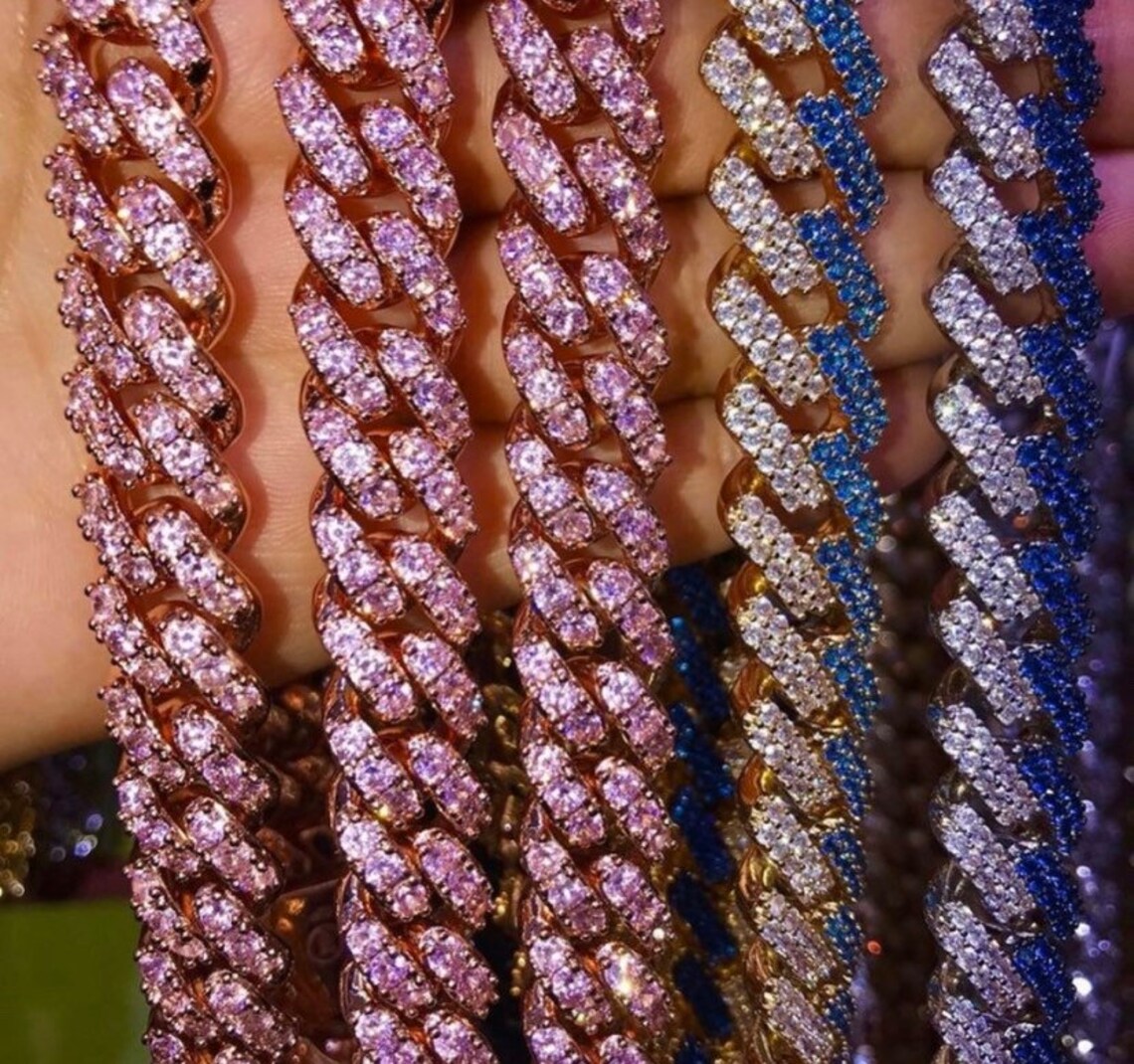 12mm Pink Cuban Chain Butterfly and Rose Gold Miami Cuban Link - Etsy