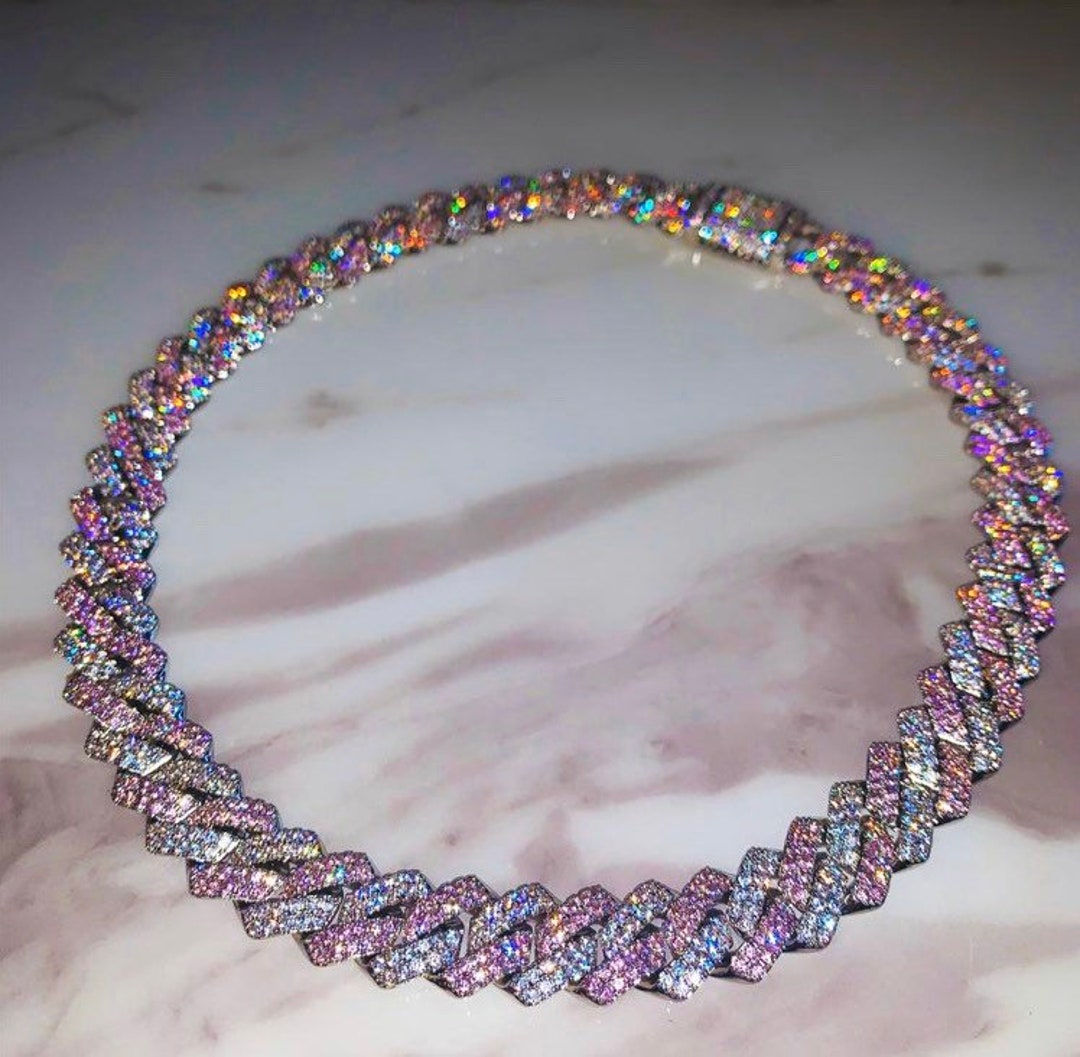13mm Pink and Silver Cuban Chain , Pink Necklace , Pink Bling Women ...