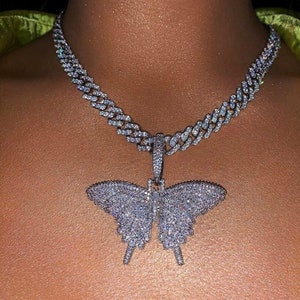 9mm Butterfly Cuban Choker Chain Necklace , Blinged Iced Cuban ...