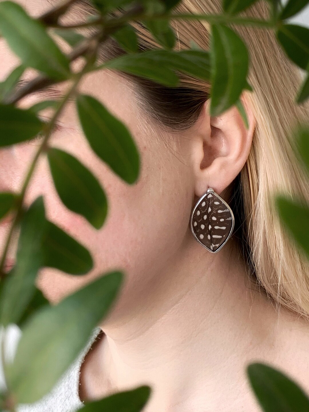 Polka Dot Bir Elegant Stained Glass Earrings With Real Guinea Fowl ...