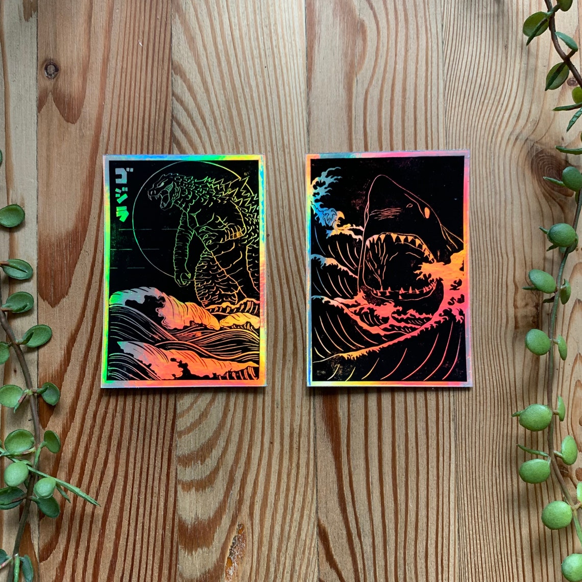 Godzilla & Jaws Sticker // Japanese // Film Fan Art // | Etsy