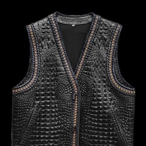 Gator Embossed Leather Vest for Bikers. 100% Handcrafted Vest. Hand ...