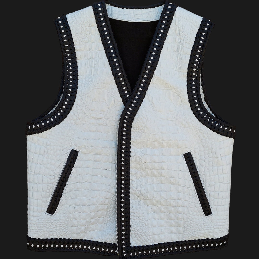 White Gator Embossed Leather Vest for Bikers. 100% Handcrafted Vest ...