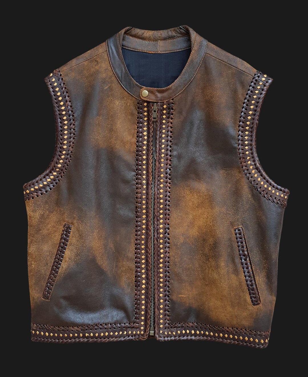 Distressed Finish 100% Genuine Leather Vest for Bikers. Customizable ...