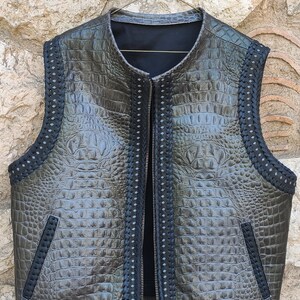Motorcycle Gator Embossed Leather Vest for Bikers. 100% Handcrafted ...