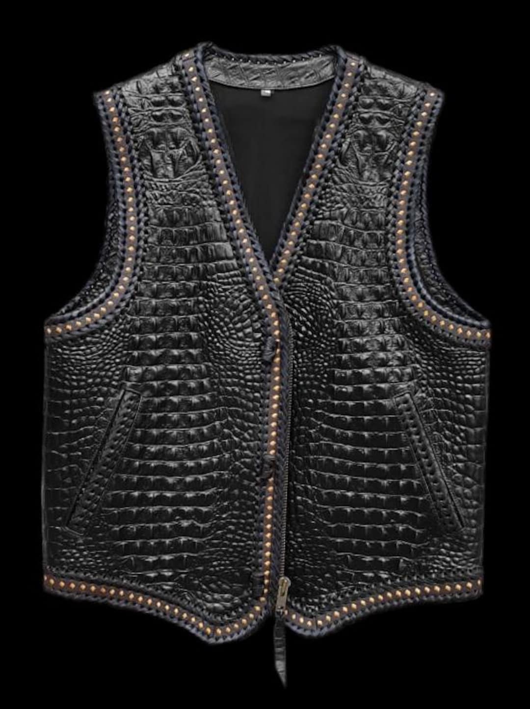 Gator Embossed Leather Vest for Bikers. 100% Handcrafted Vest. Hand ...