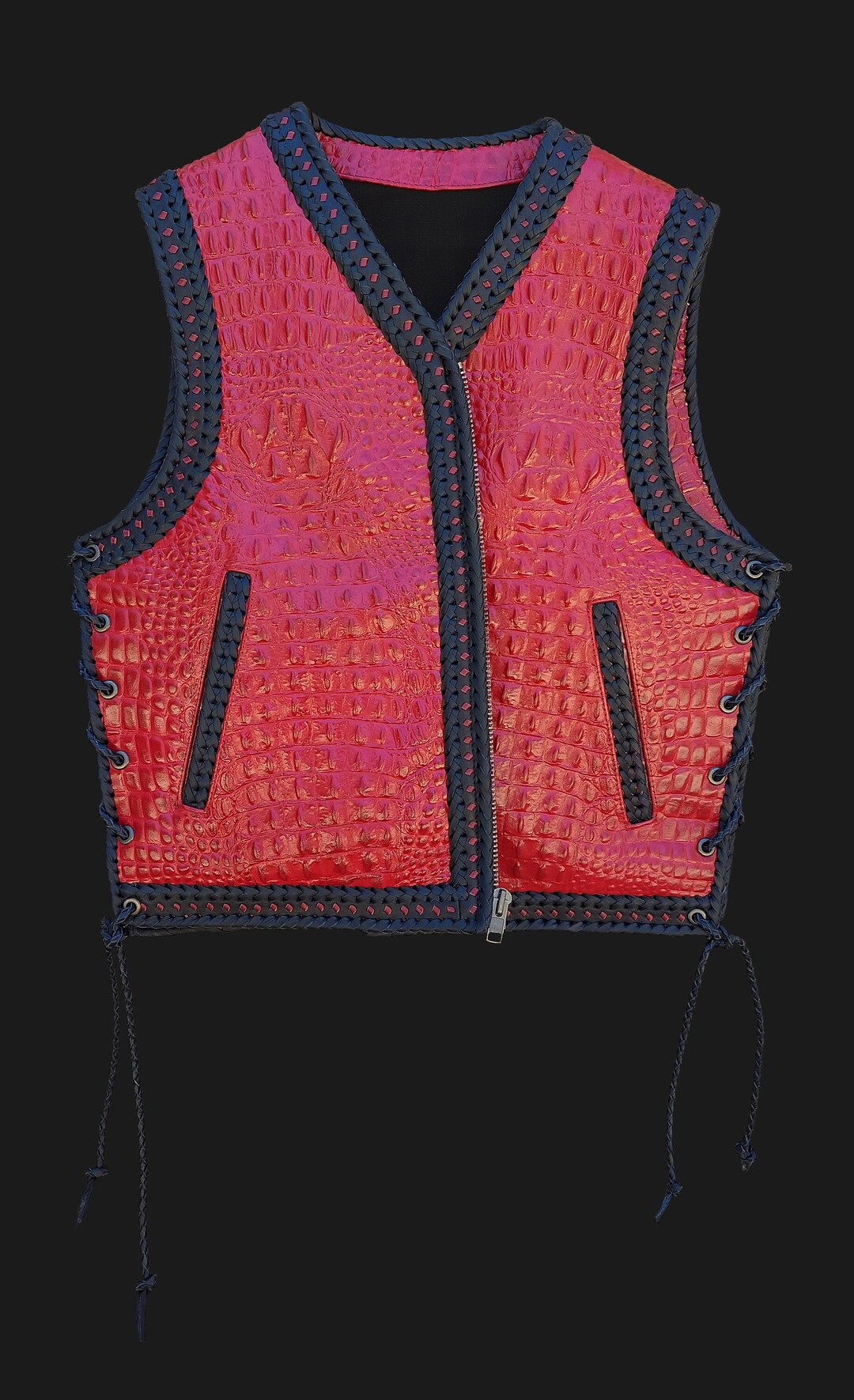 Gator Embossed (18" Zipper Version) Motorcycle Leather Vest. 100% ...